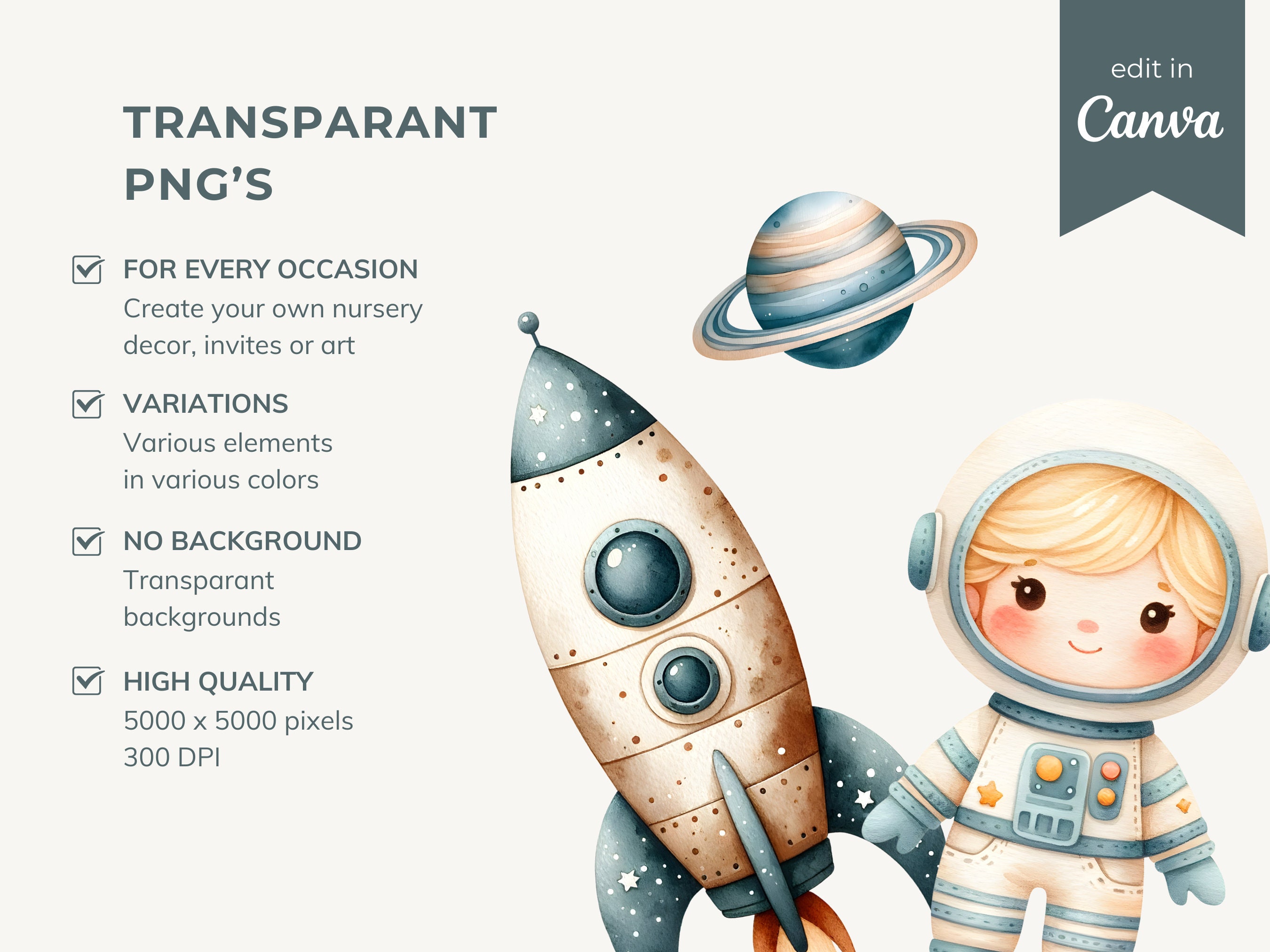 Astronaut Watercolor Clipart Space Plants Cute Astronaut Moon Stars ...