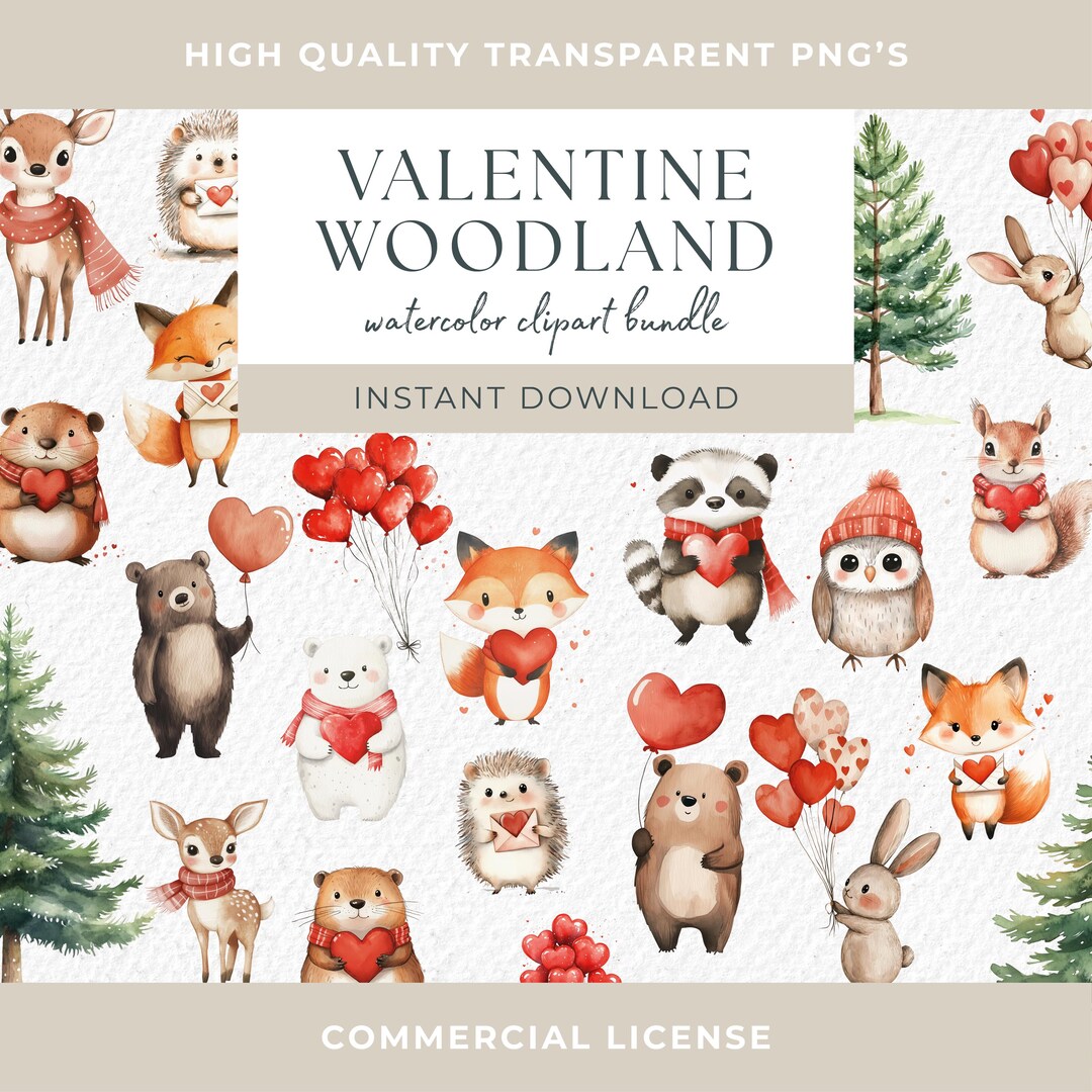 Valentine Woodland Animal Clipart Boho Woodland in Love Baby Animal ...