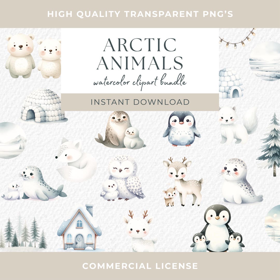 Watercolor Arctic Clipart Winter Wonderland Artic Animals Clipart ...