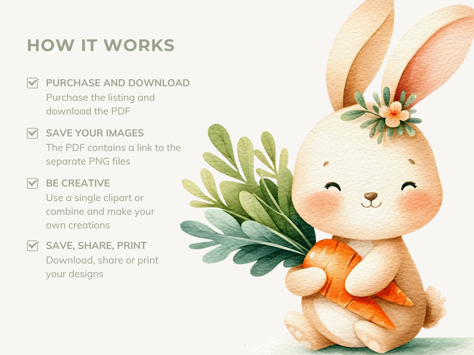 Cute Easter Bunny Carrot Clipart Bundle Easter Rabbit PNG Spring ...