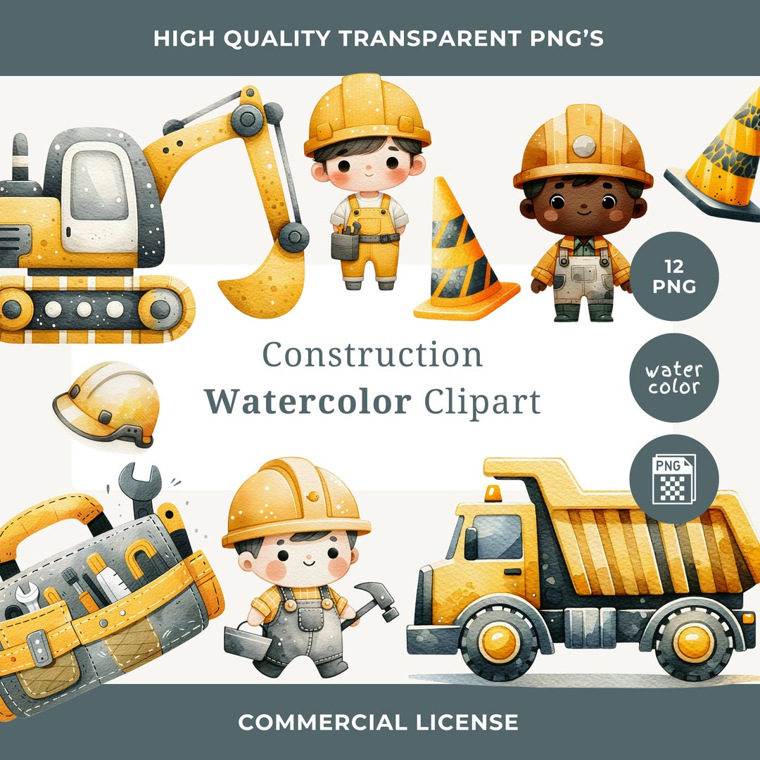 Construction Clipart Clipart Kids Watercolor Bulldozer Crane Truck ...