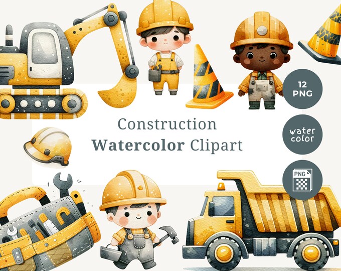 Construction Kid Clipart Bundle, Builder Vehicles Digger Excavator Dump ...