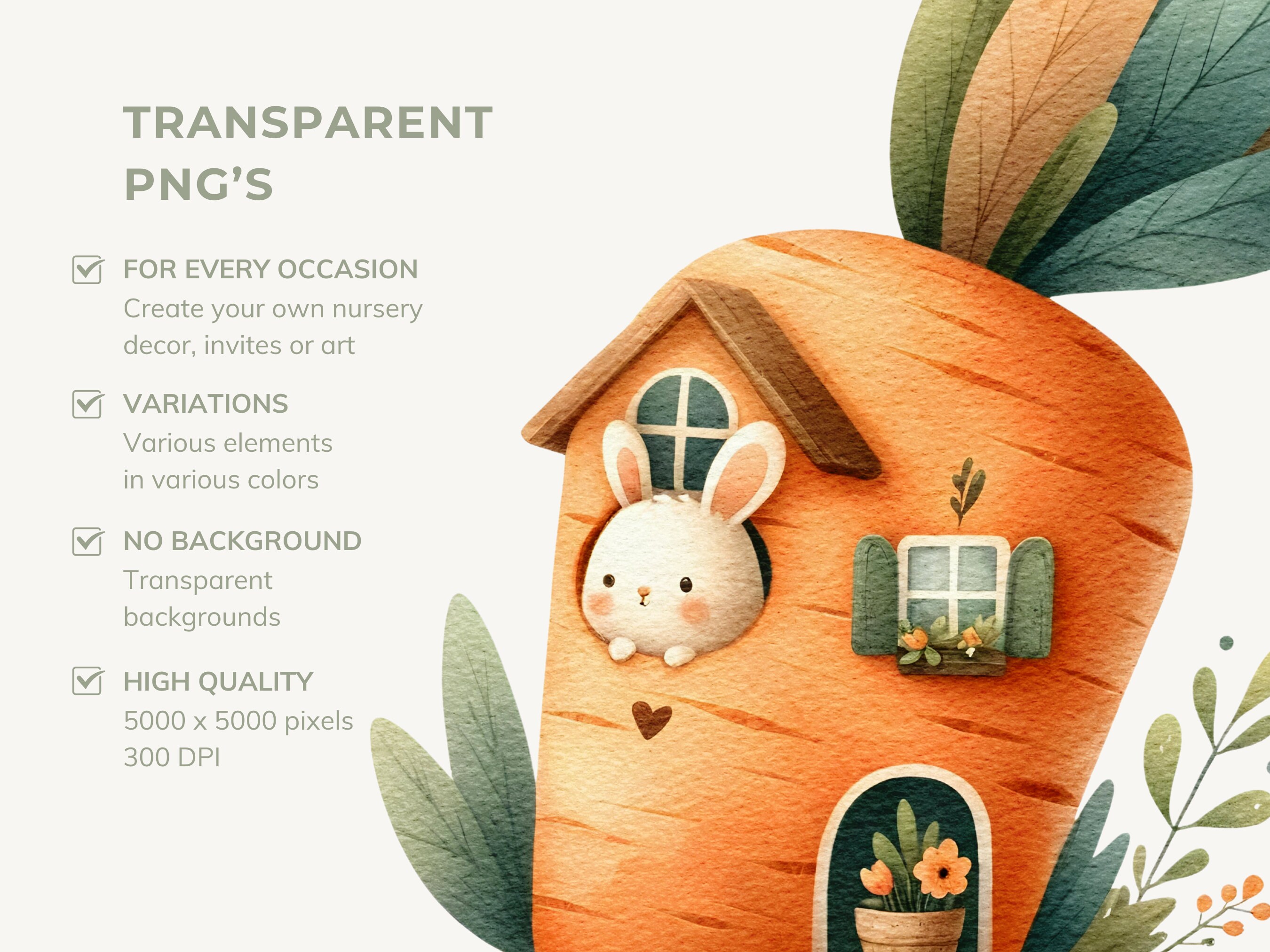 Cute Easter Bunny Carrot Clipart Bundle, Easter Rabbit PNG, Spring ...