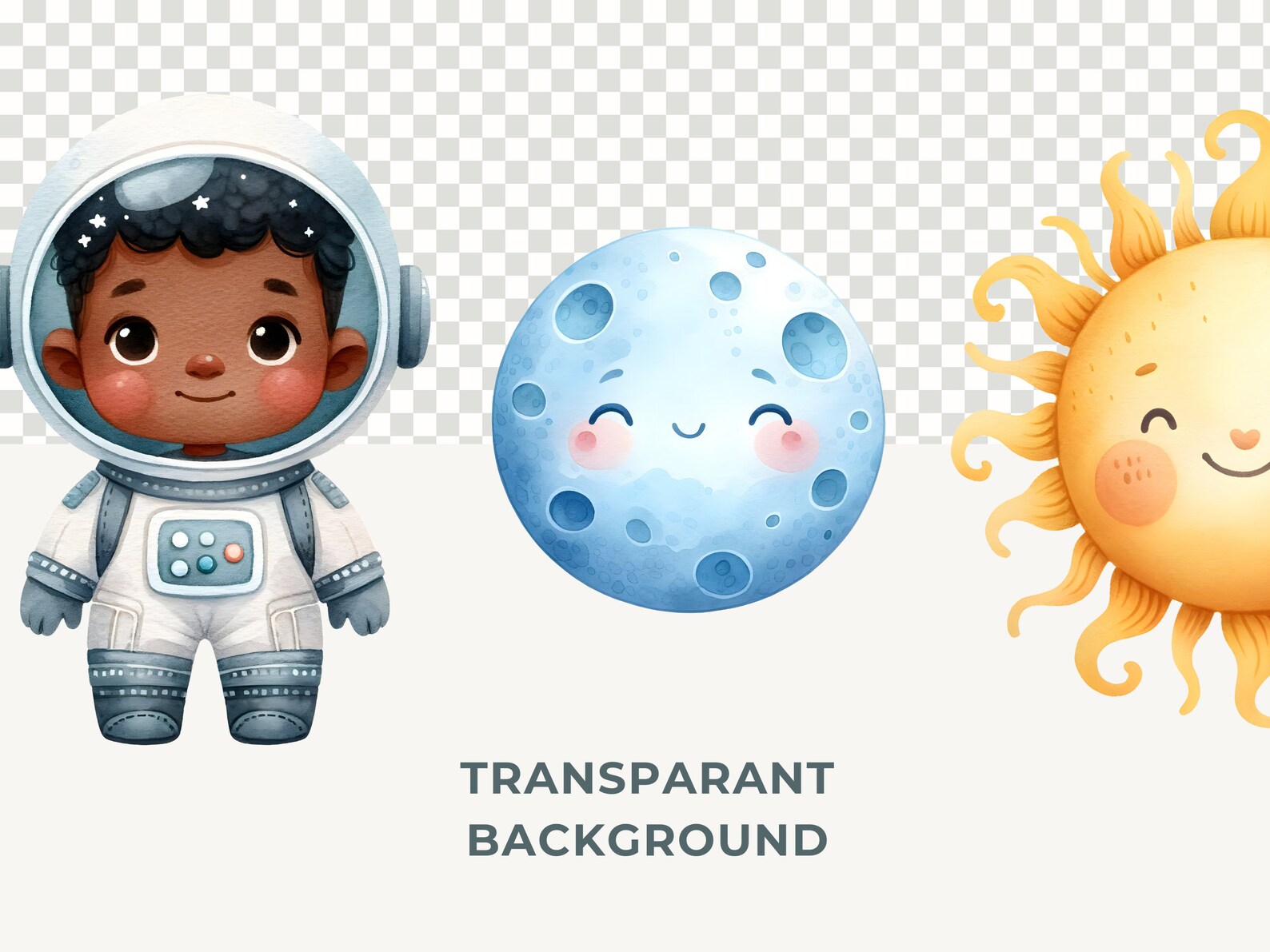 Astronaut Watercolor Clipart Space Plants Cute Astronaut Moon Stars ...