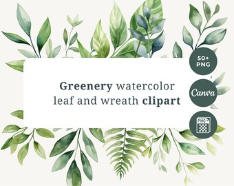 Minimalistic Watercolor Greenery Clipart, Modern Green Leaves Clipart ...