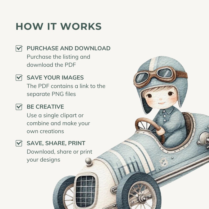 Race Car Clipart Vintage Racecar Watercolor Racecar Vintage Cute Cars ...