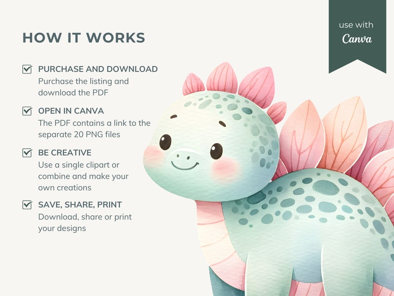 Cute Dinosaurs Clip Art Watercolor Clipart Dino Girls Nursery Dino ...