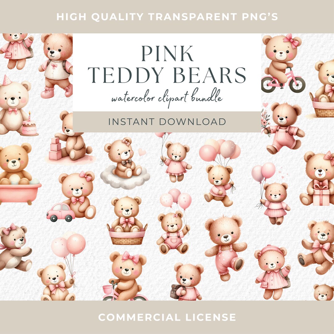 Pink Teddy Bear Clipart, Bear With Balloons PNG, Sleepy Bear PNG, Girl Baby Shower Clipart ...