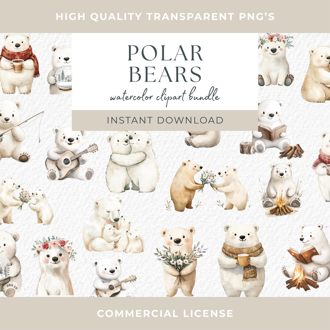 Arctic Winter Polar Bear Clipart Christmas Printable Little Animals ...