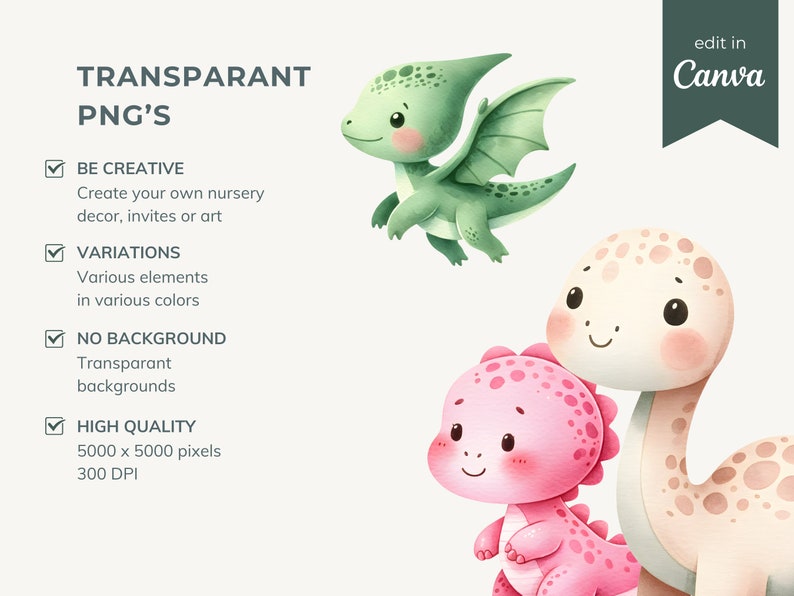 Cute Dinosaurs Clip Art Watercolor Clipart Dino Girls Nursery Dino ...