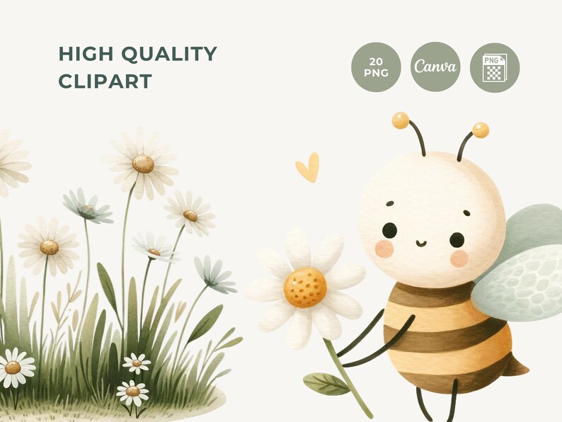 Watercolor Bee Clipart, Commercial Use, Spring Clipart, Transparent ...