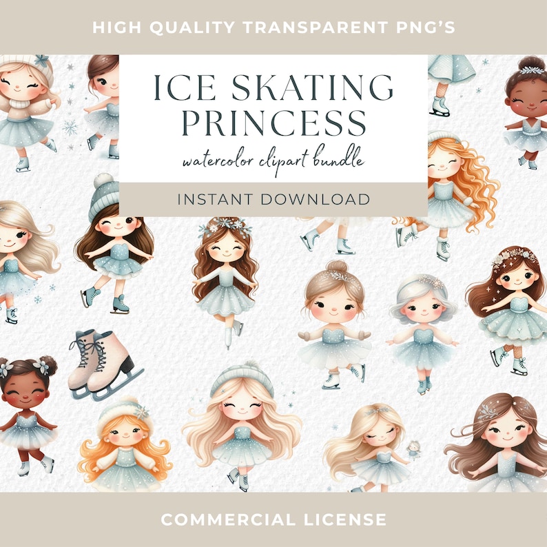 Ice Skating Girls Clipart Winter Princess Ice Skates Clipart Snowflakes ...