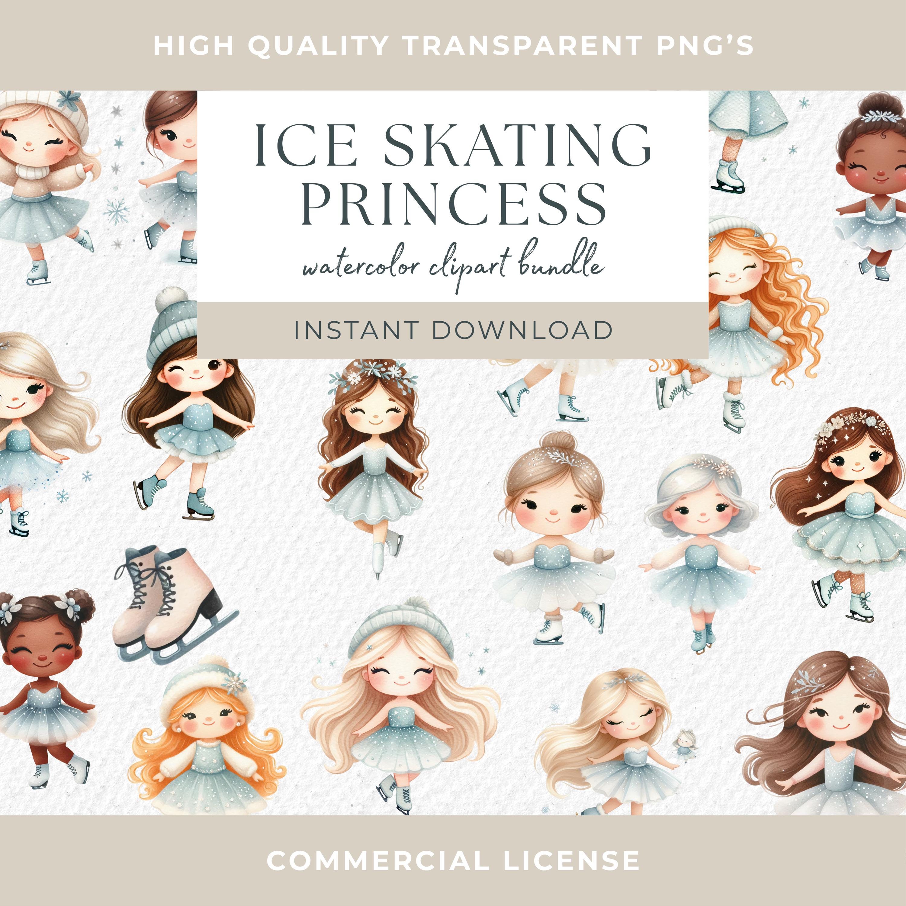 Ice Skating Girls Clipart Winter Princess Ice Skates Clipart Snowflakes ...