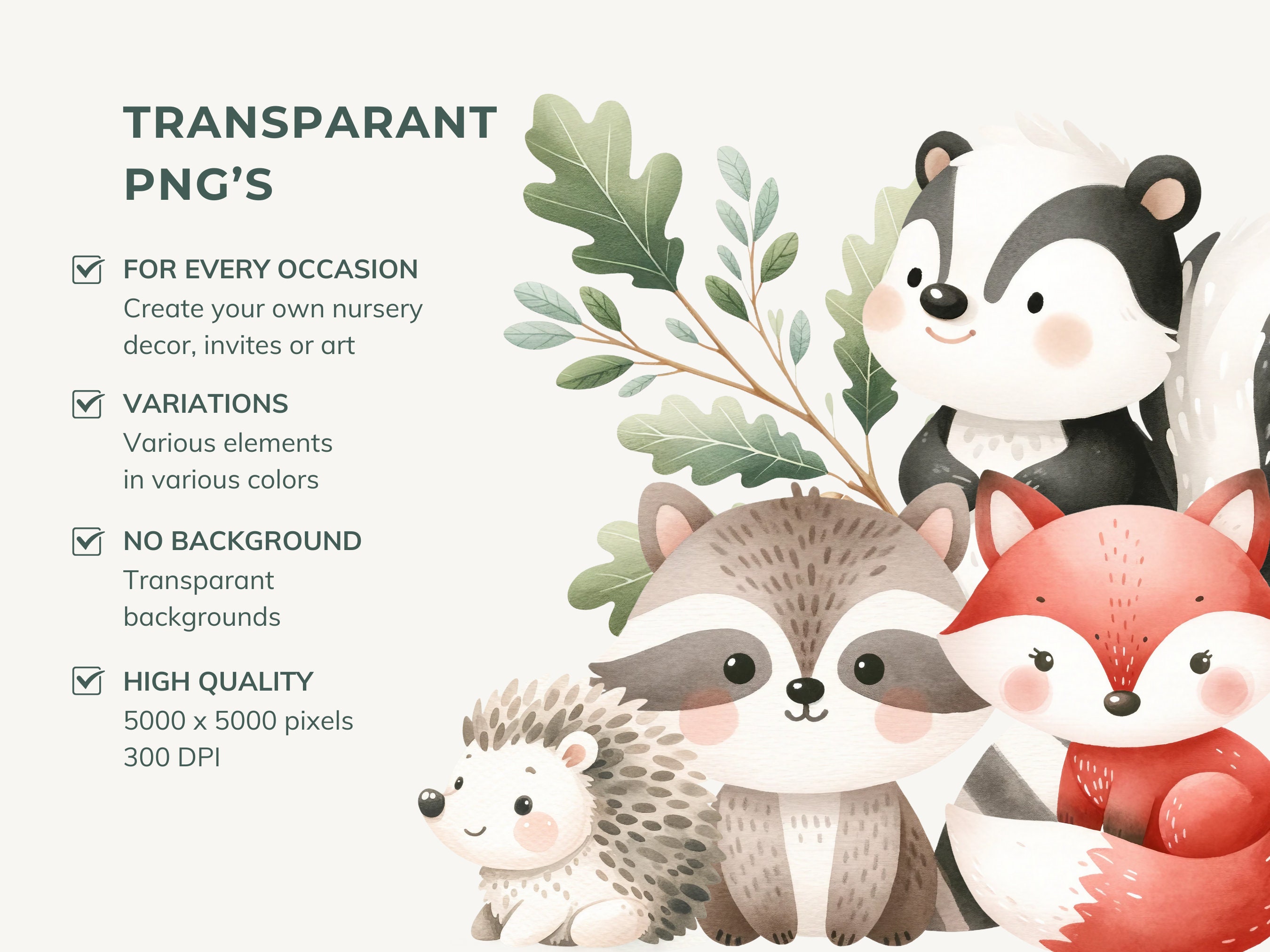 Woodland Animals Watercolor Clipart Forest Animals Watercolor Woodland ...