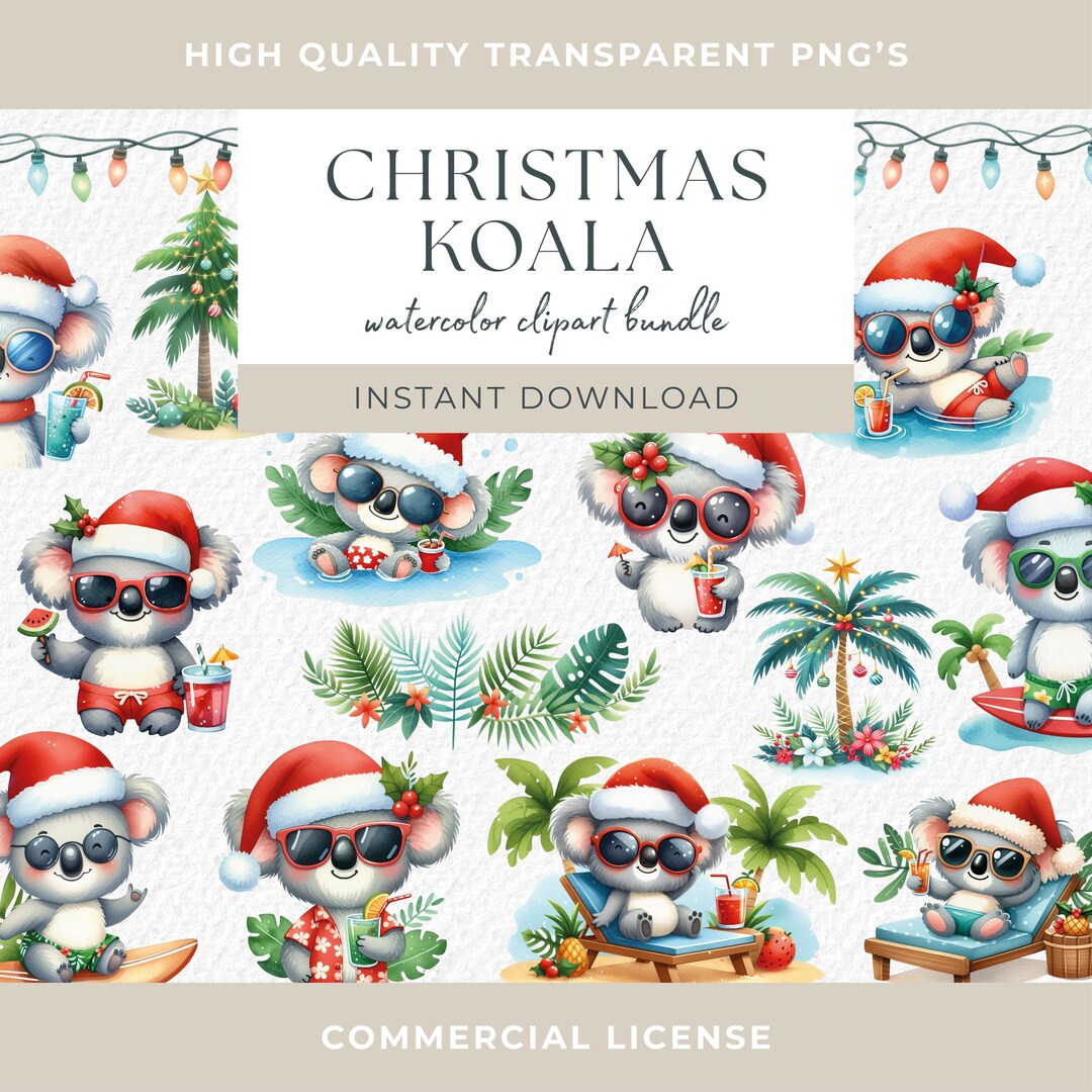 Summer Christmas Koala Clipart Cute Season Animal PNG Images for ...