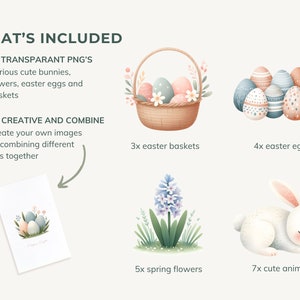 Cute Boho Easter Watercolor Clipart Set of 19 Illustrations Whimsical ...