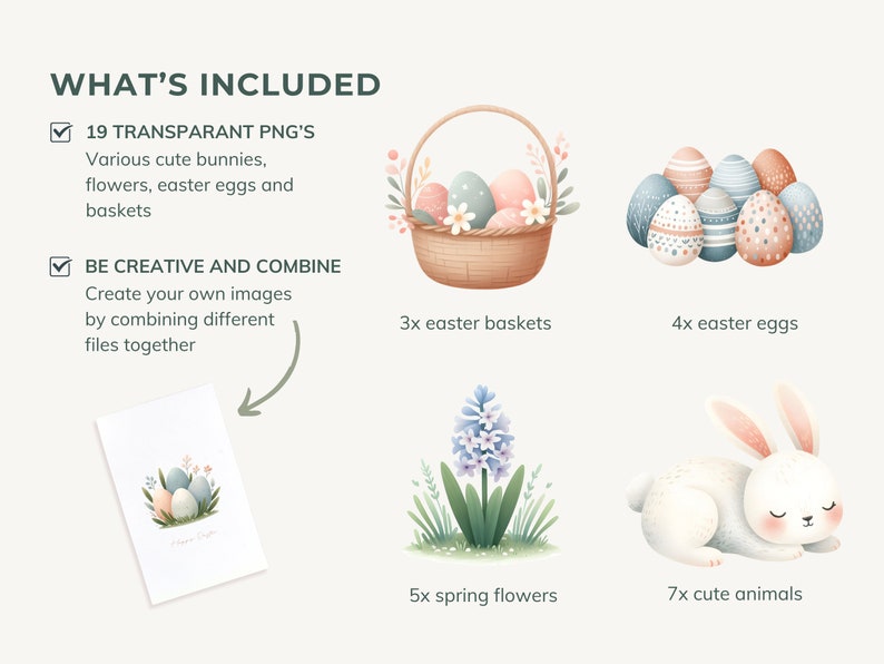 Cute Boho Easter Watercolor Clipart Set of 19 Illustrations Whimsical ...