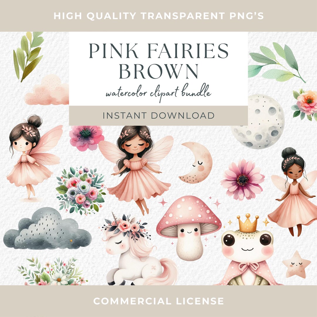 Watercolor Fairy World Clipart Pink Fairy PNG Fairy Garden Mushroom ...