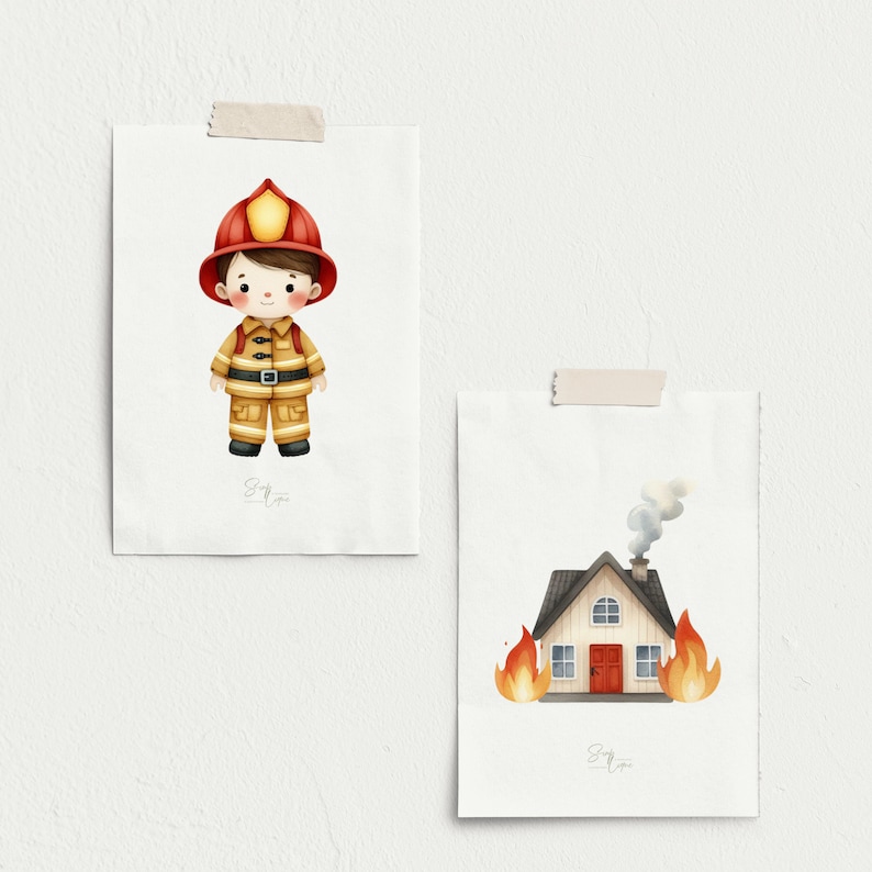 Boy Firefighter Clipart Bundle Watercolor Fire Department PNG Firemen ...