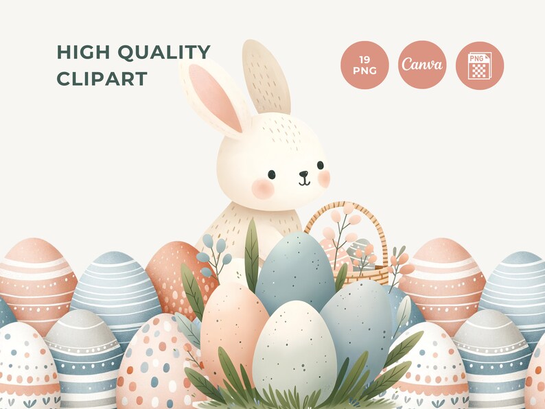 Cute Boho Easter Watercolor Clipart Set of 19 Illustrations Whimsical ...