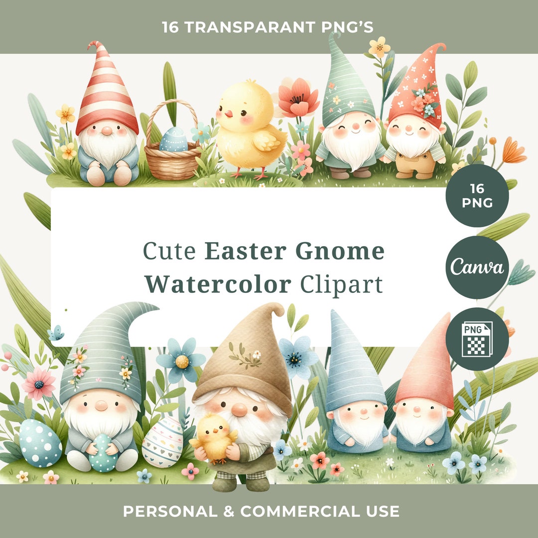 Easter Gnomes Clipart, Watercolor Spring Gnomes Png's, Cute Gnomes ...