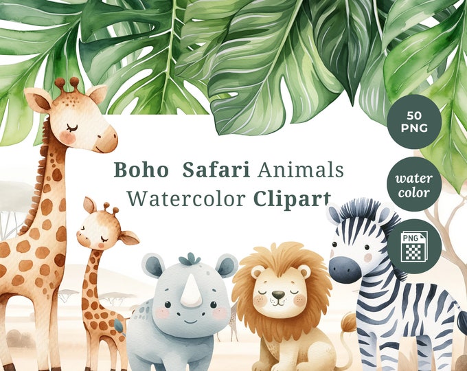 Safari Animals Clipart Watercolor, Jungle Safari Png, Baby Safari ...