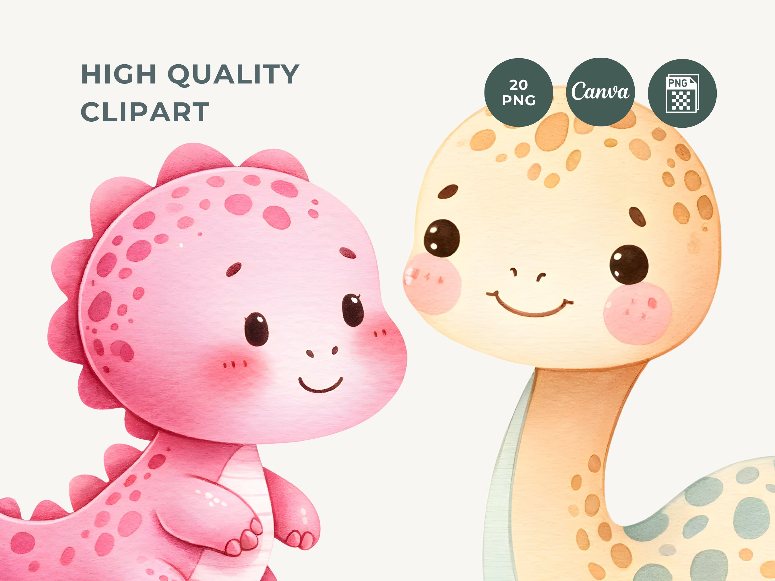 Cute Dinosaurs Clip Art Watercolor Clipart Dino Girls Nursery Dino ...