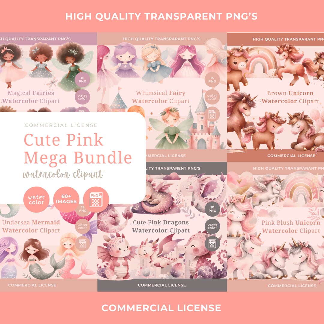 Pink Watercolor Clipart Mega Bundle, Premium Mega Bundle, Commercial ...