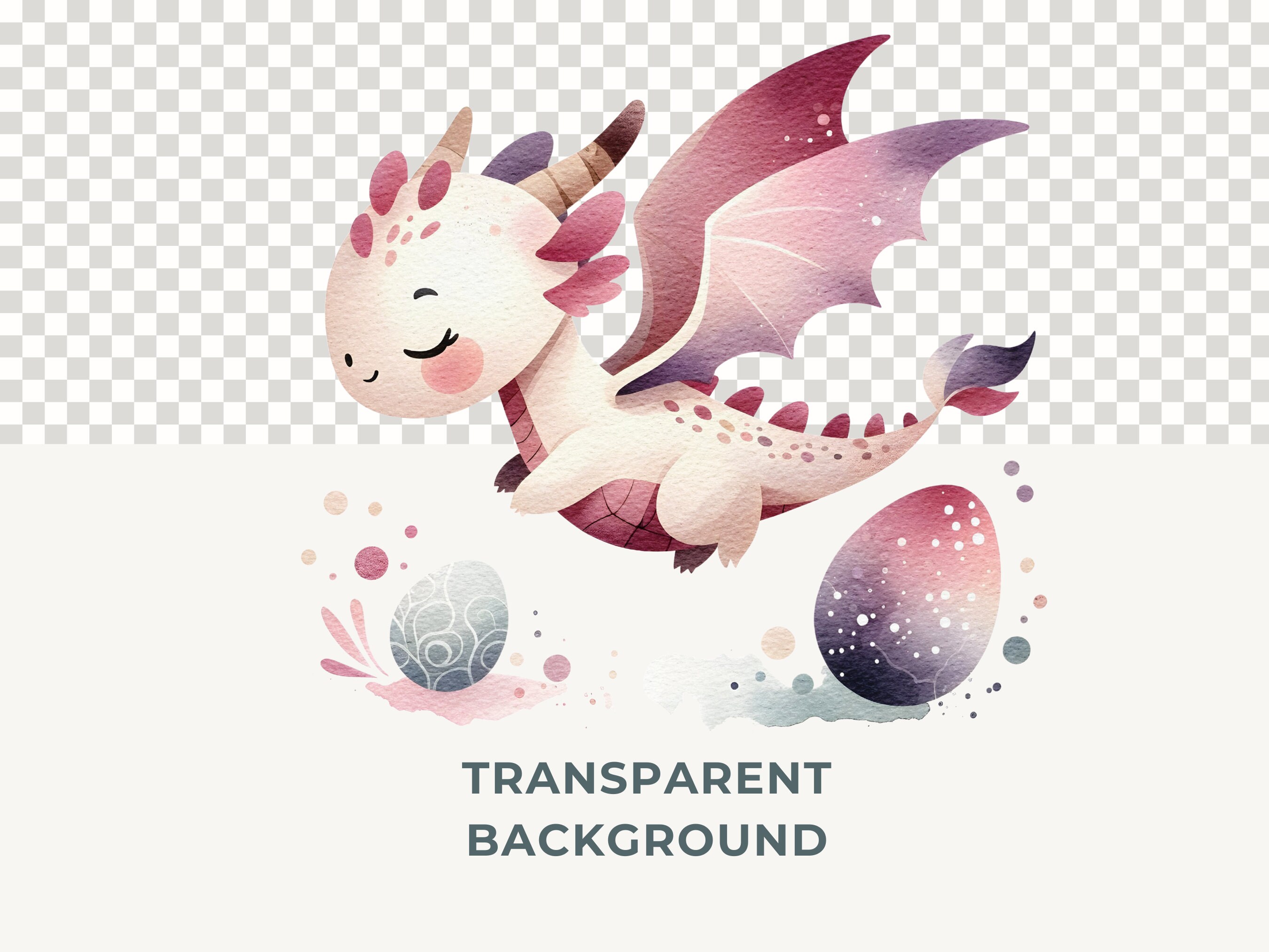 Girl Dragon Watercolor Clipart Cute Girly Dragons Girls Birthday Party ...