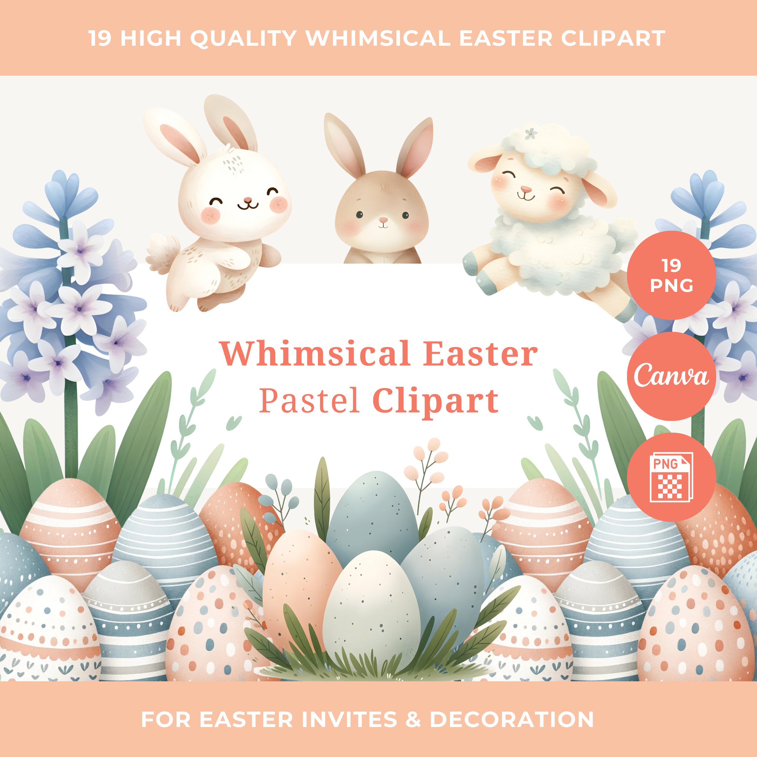 Cute Boho Easter Watercolor Clipart Set of 19 Illustrations Whimsical ...