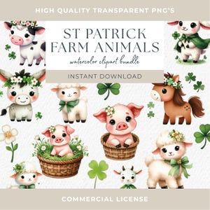 Saint Patricks Farm Animal Clipart Watercolor Festive St Patrick Day ...