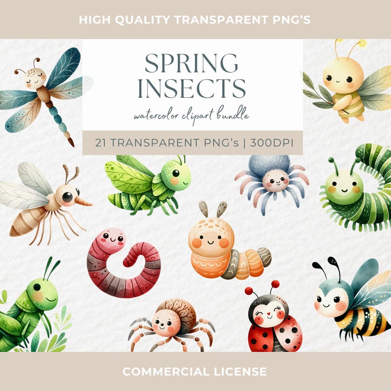 Watercolor Bugs Clipart - Etsy