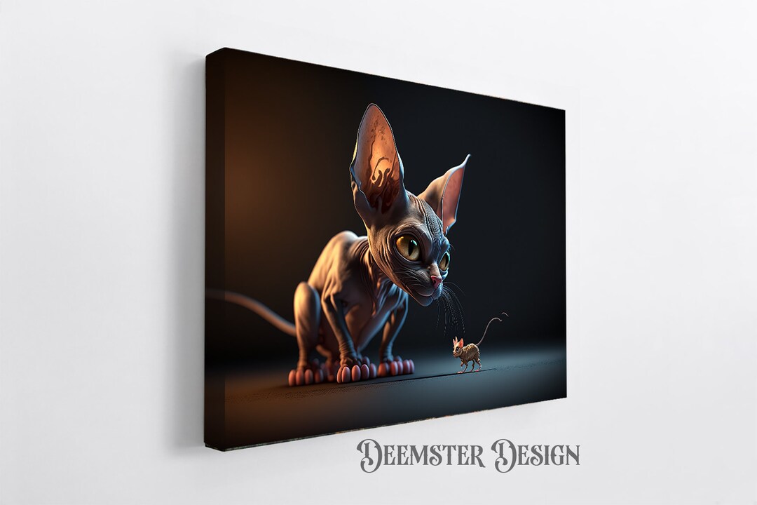 Sphynx Cat and Mouse Pixar Disney Style Cute Kids Art PRINTABLE Digital ...