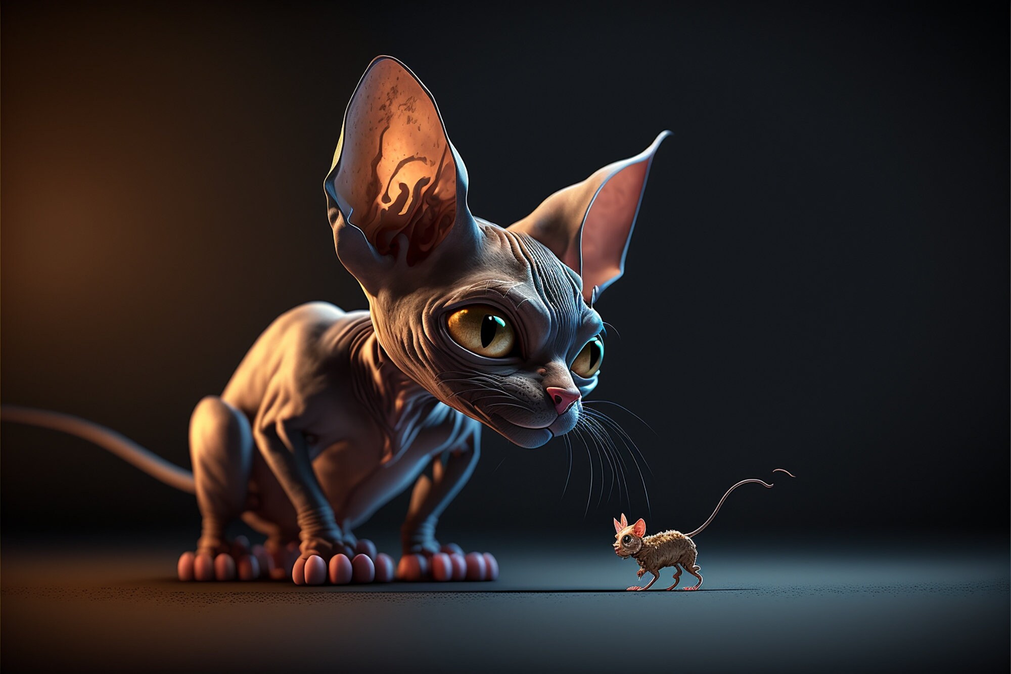 Sphynx Cat and Mouse Pixar Disney Style Cute Kids Art PRINTABLE Digital ...