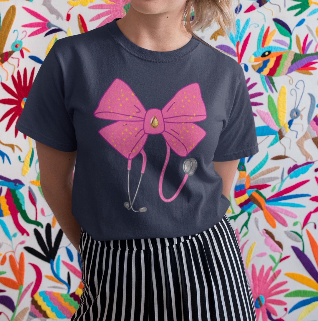 Pink Bow & Stethoscope T-shirt, Cute Nurse Tee, Medical Professional ...