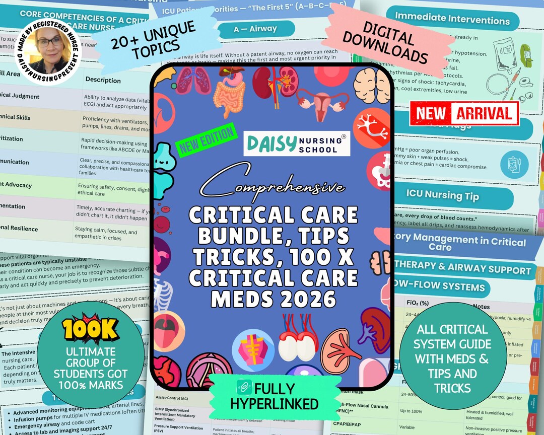 Critical Care Nursing Notes Bundle, ICU Meds, Study Guide (digital ...