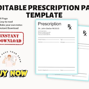 Medical Prescription Pad Template: Doctor Rx Form (CANVA, Digital ...