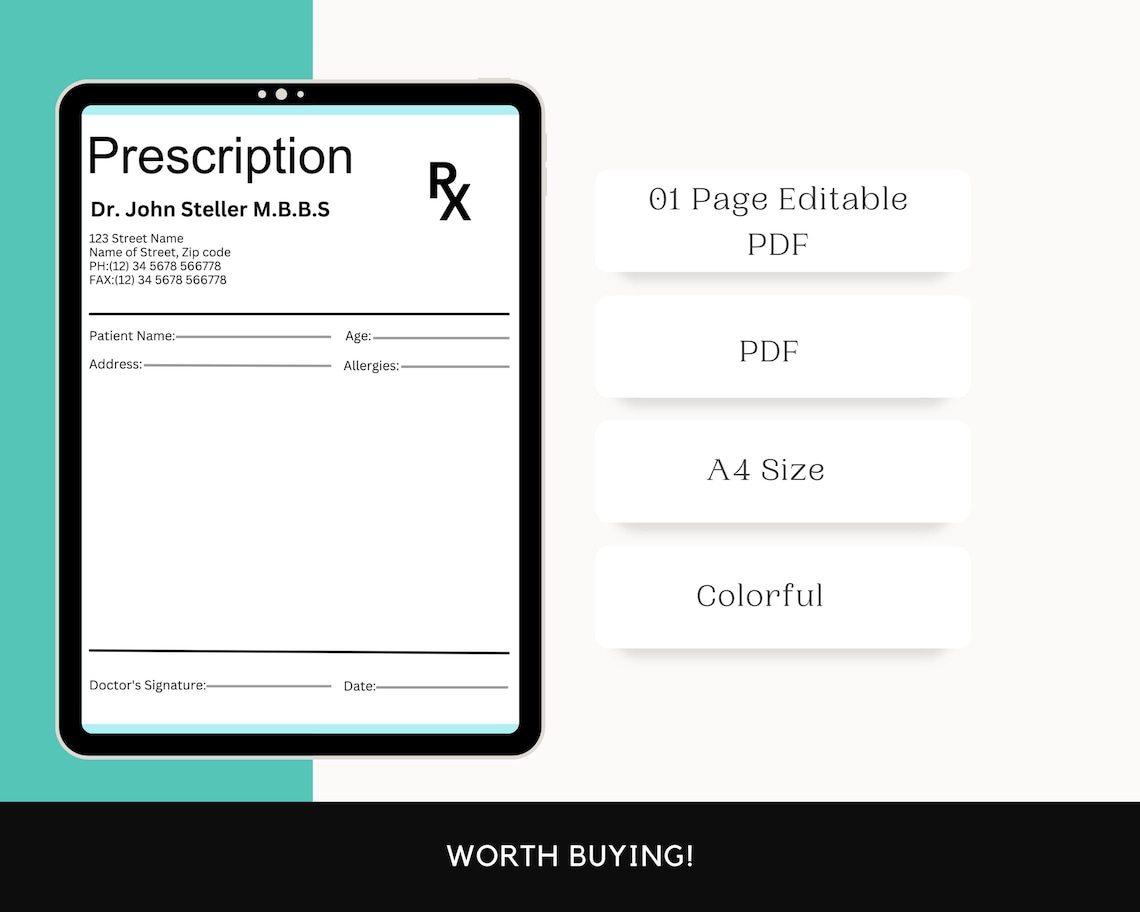 Medical Prescription Pad Template: Doctor Rx Form (CANVA, Digital ...