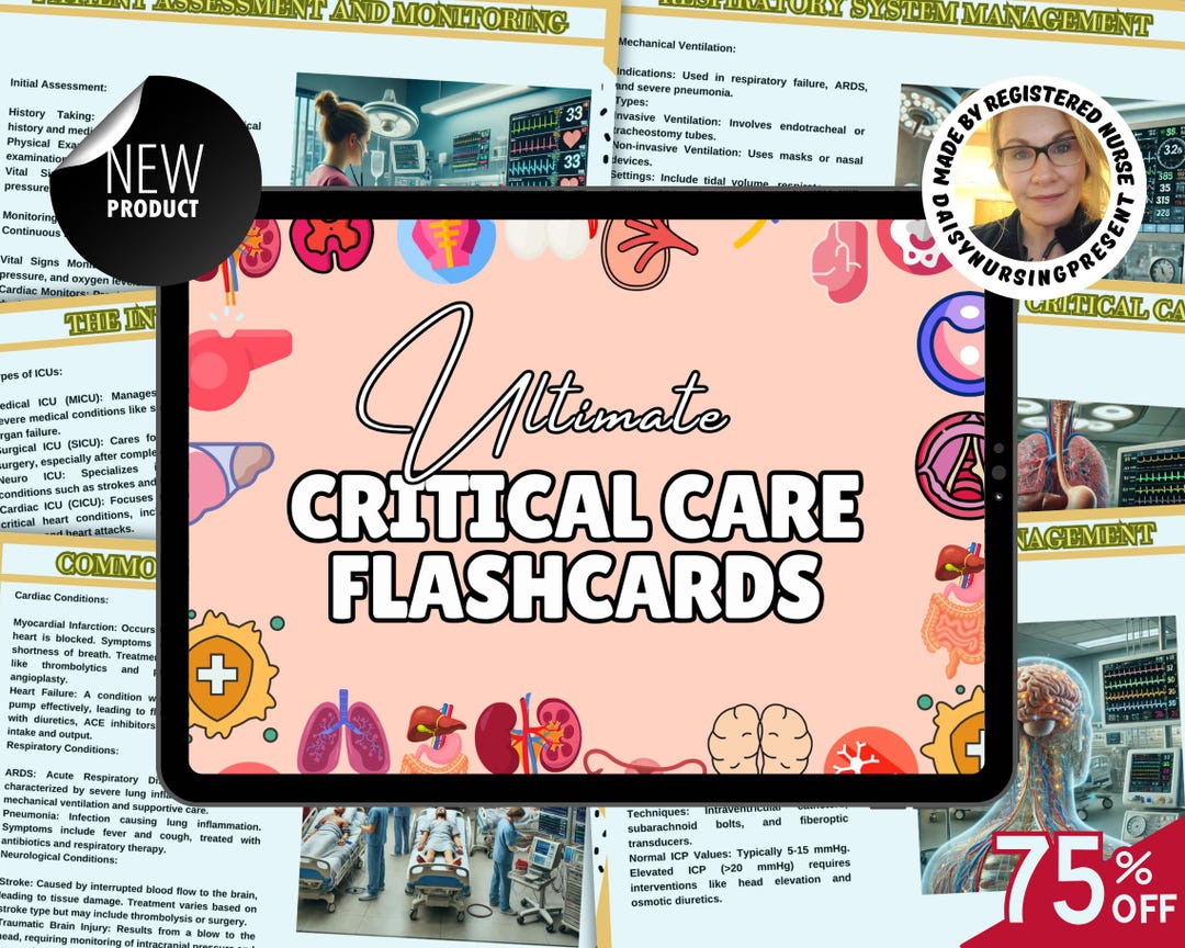 Critical Care Nursing Flashcards: Med Surg ICU Study Guide (digital ...