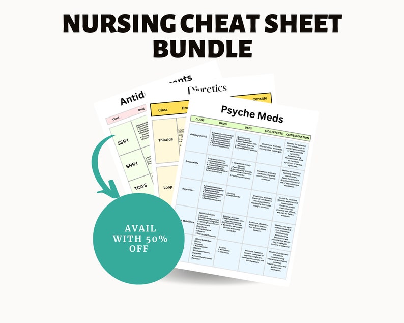 Nursing Cheat Sheet Bundle, Nursing Study Guide, Nursing School Notes ...