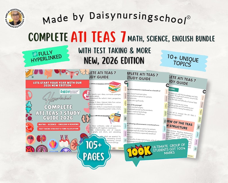 ATI TEAS 7 Study Guide 2026: Nursing Exam Prep, Eng, Maths, Science ...