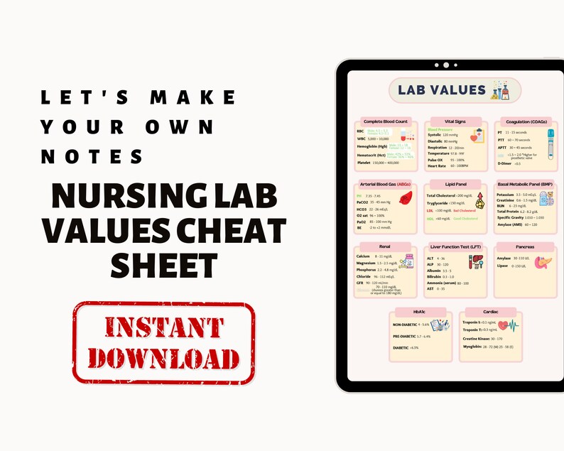 Lab Values Nursing Cheat Sheet, Laboratory Values, Nursing Cheat Sheet ...
