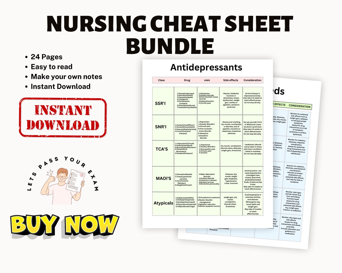 Nursing Cheat Sheet Bundle, Nursing Study Guide, Nursing School Notes ...