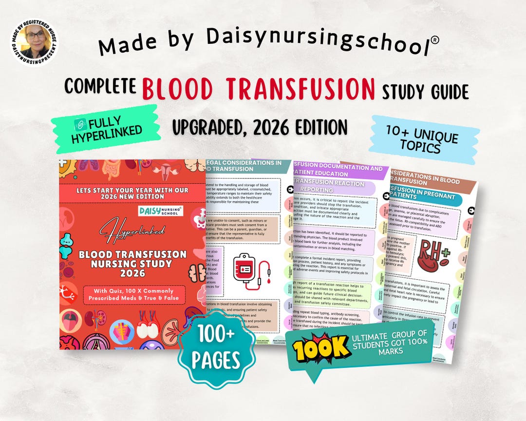 Blood Transfusion Nursing Study Guide, Hematology Nurse Notes, UPGRADED ...