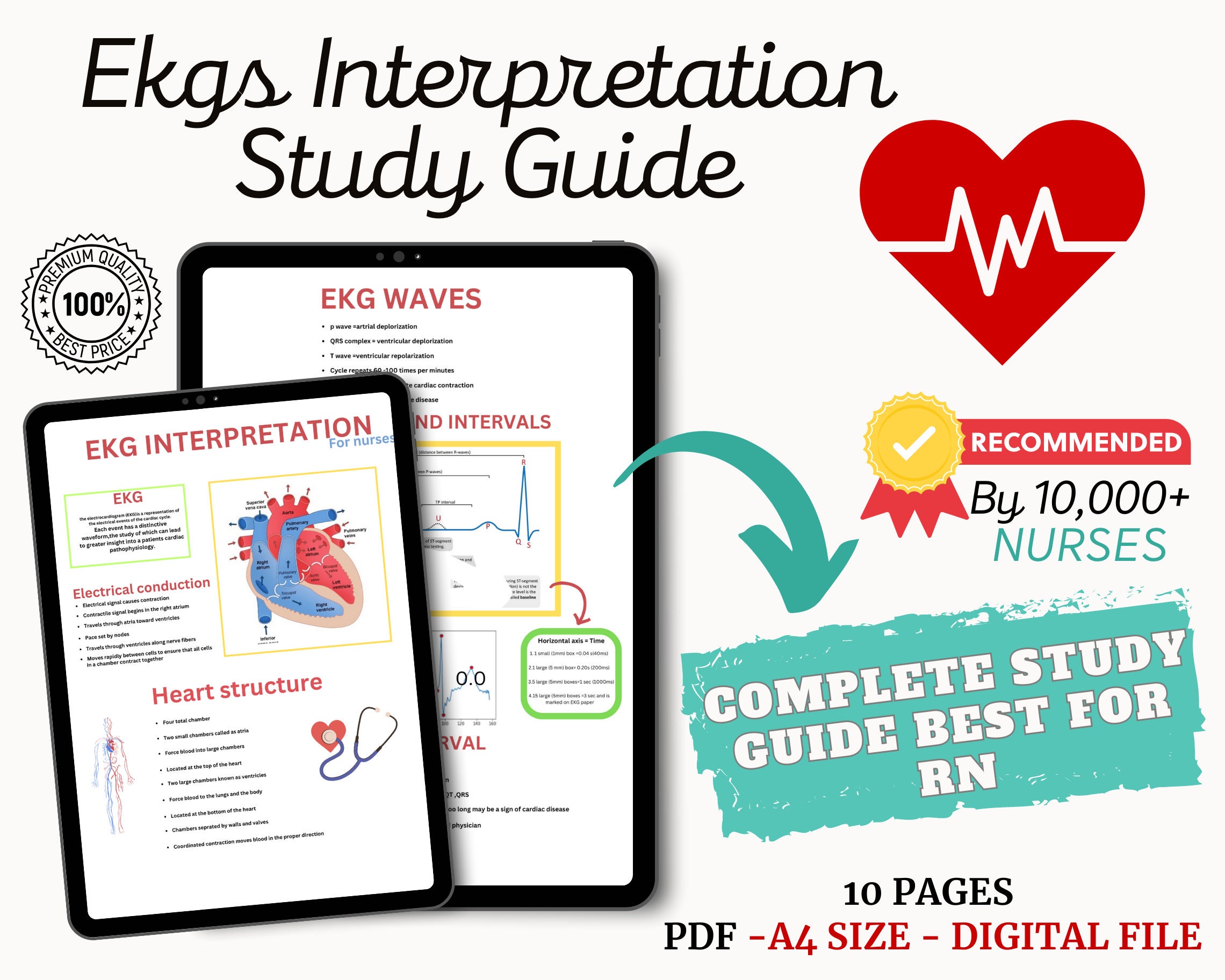 EKG Interpretation Nursing Study Guide: Cardiac Rhythms Cheat Sheet ...
