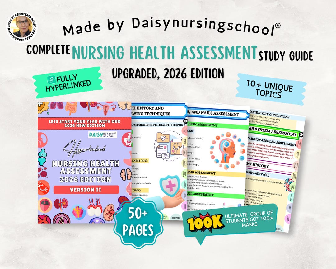 Nursing Health Assessment, 15+ Topics, 55+ Pages, Nursing Study Guide ...