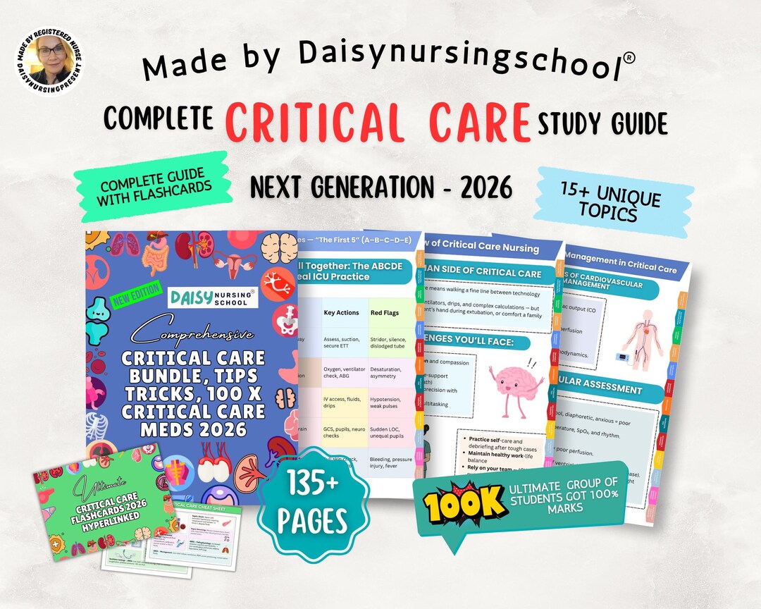 Critical Care Nursing Notes Bundle, ICU Meds, Study Guide, Hyperlinked ...