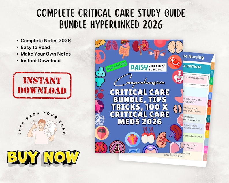 Critical Care Nursing Notes Bundle, ICU Meds, Study Guide, Hyperlinked ...