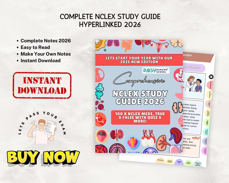 NEW Complete NCLEX Study Guide Bundle: Nursing Notes, Hyperlinked ...