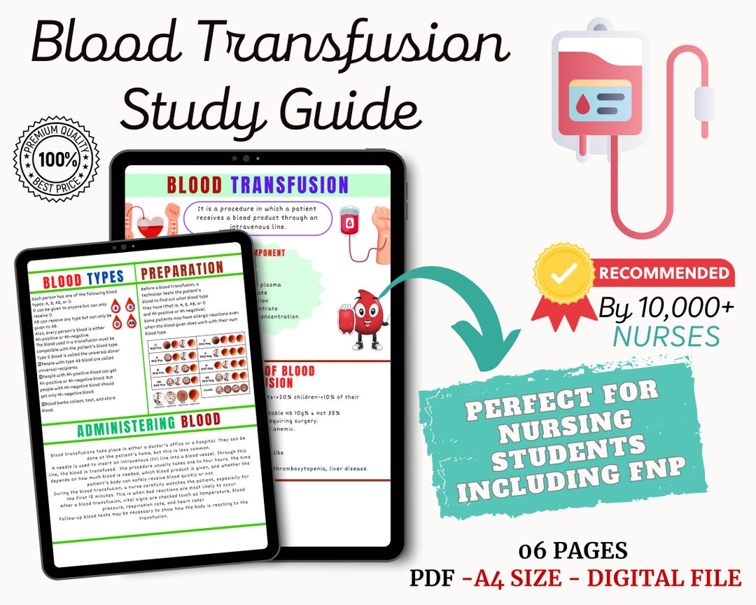 Blood Transfusion Nursing Study Guide, Nursing Bundle, Nursing School ...